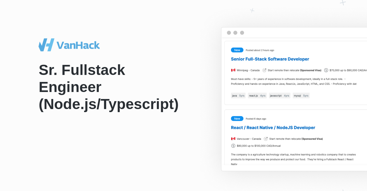 Sr. Fullstack Engineer (Node.js/Typescript) - VanHack